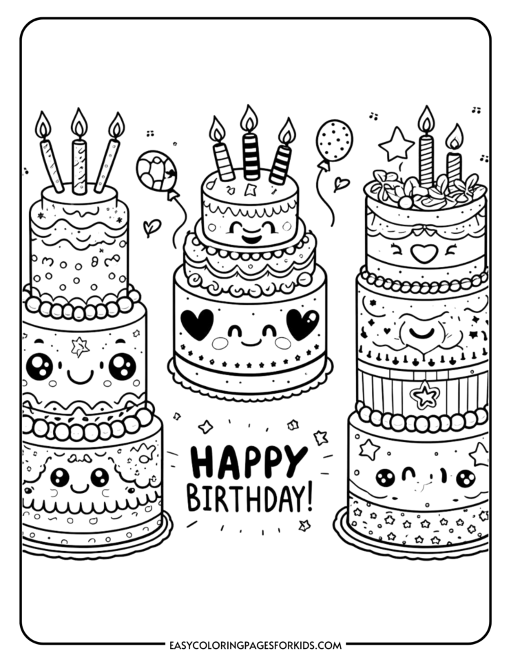 Birthday Cake Coloring Page (7 Free Printable Pages) - Easy Coloring ...