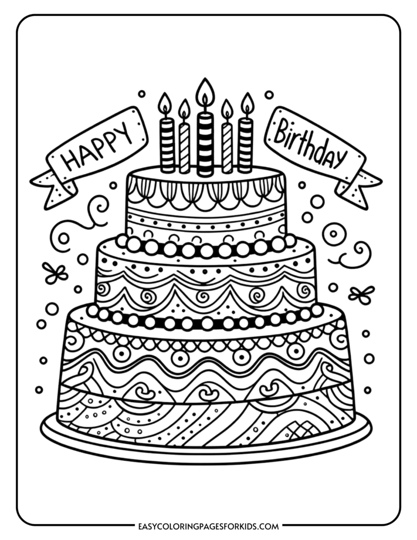 Birthday Cake Coloring Page (7 Free Printable Pages) - Easy Coloring ...