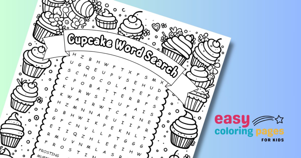 Cupcake Word Search for Kids (Free Printable) - Easy Coloring Pages for ...