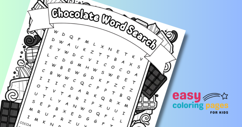 Free Printable Chocolate Word Search for Kids - Easy Coloring Pages for ...