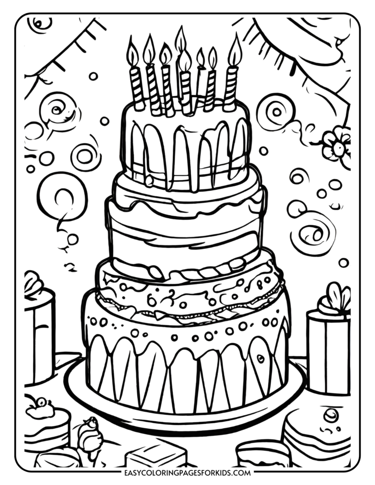 Birthday Cake Coloring Page (7 Free Printable Pages) - Easy Coloring ...