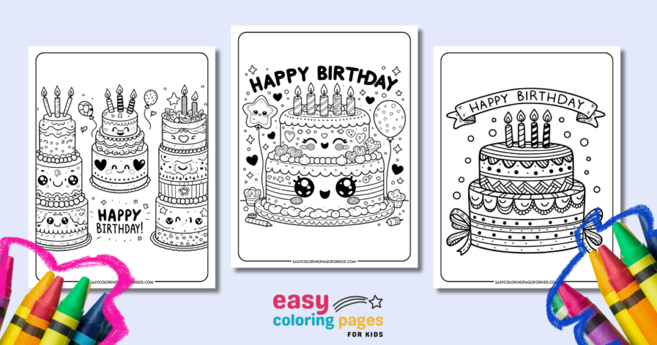 Birthday Cake Coloring Page (7 Free Printable Pages) - Easy Coloring ...