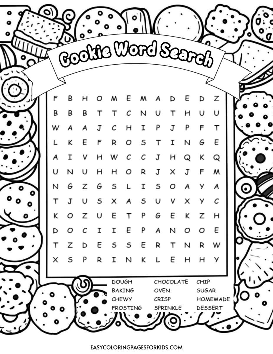 Free Printable Cookie Word Search for Kids - Easy Coloring Pages for Kids