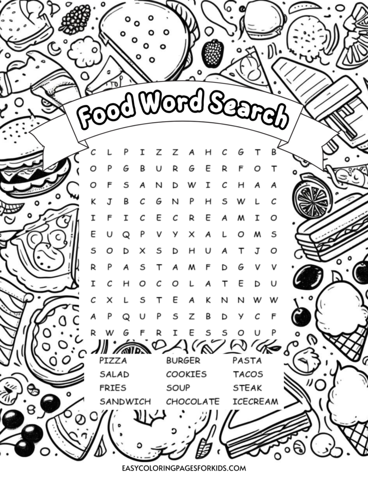 Food Word Search Printables (Food Word Search For Kids) - Easy Coloring ...