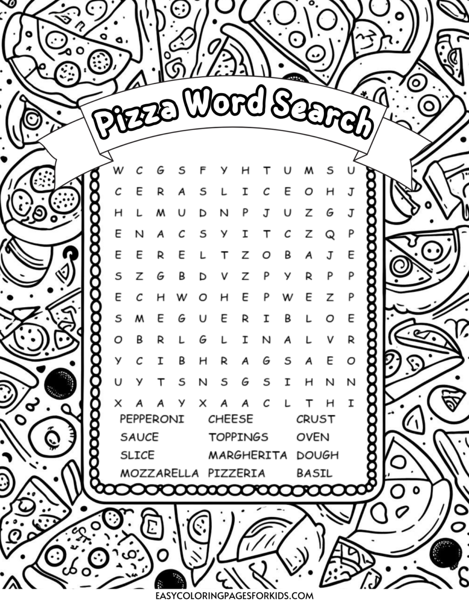 Free Printable Pizza Word Search for Kids - Easy Coloring Pages for Kids