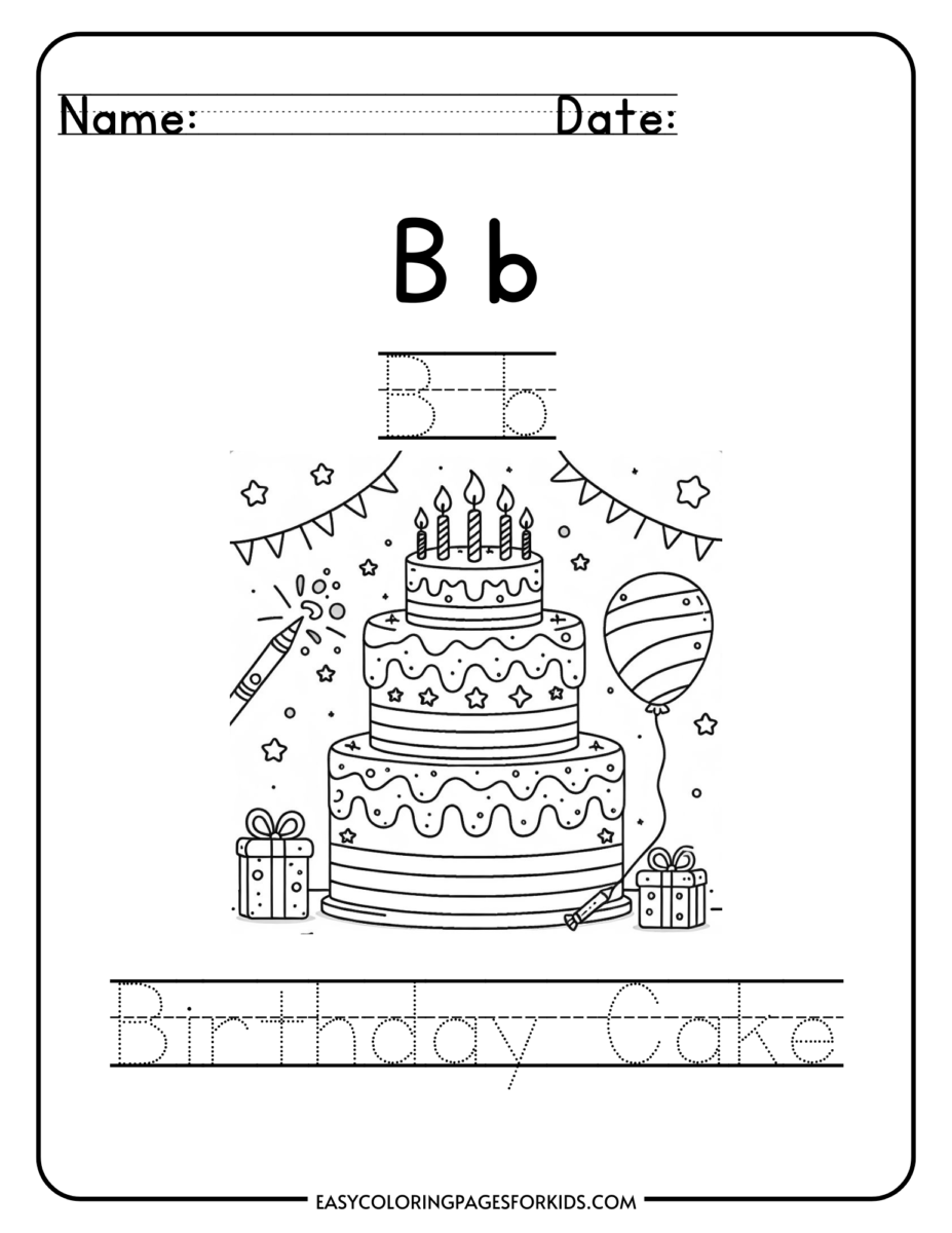 Free Birthday Cake Worksheets for Kids - Easy Coloring Pages for Kids