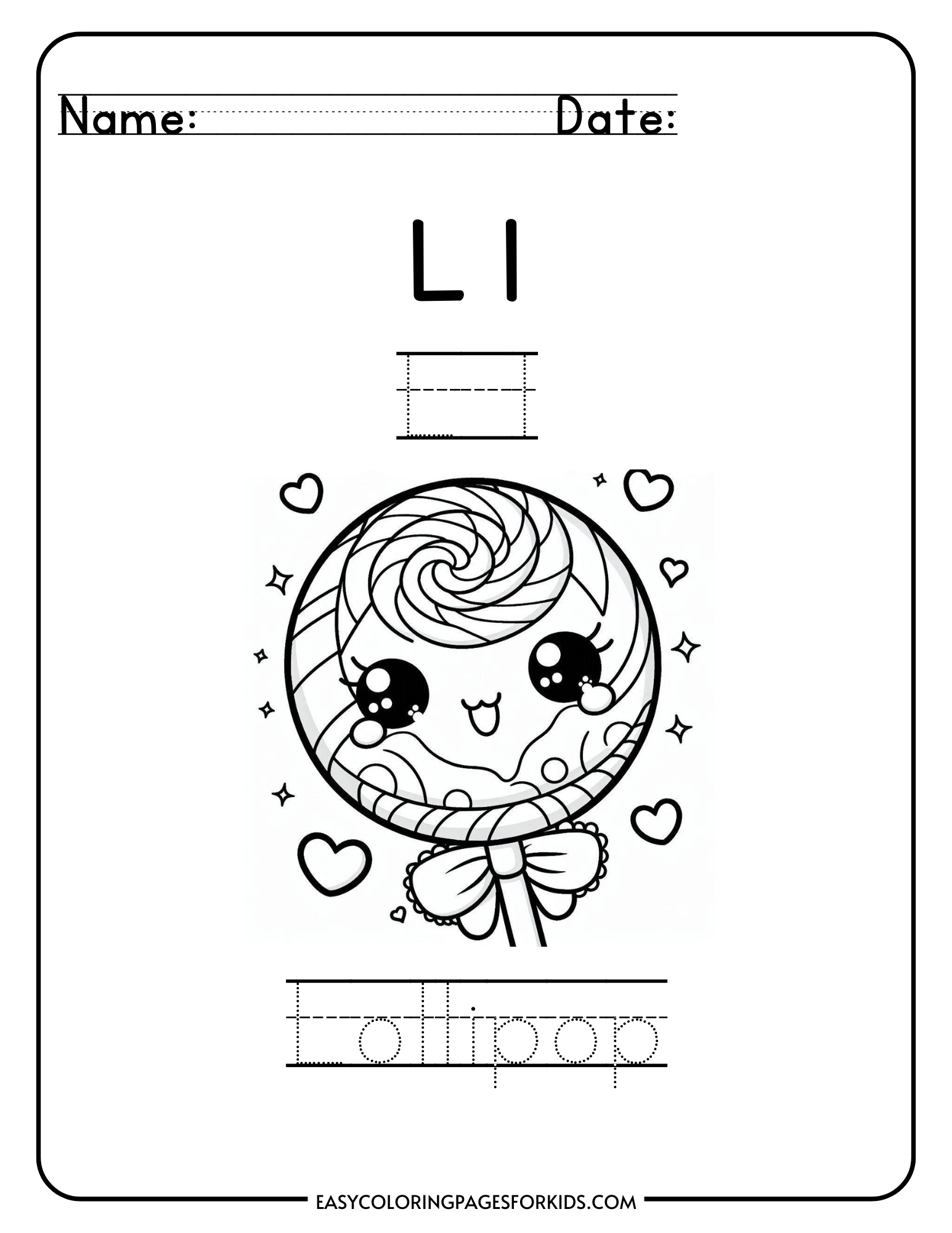 Free Lollipop Worksheets for Kids - Easy Coloring Pages for Kids