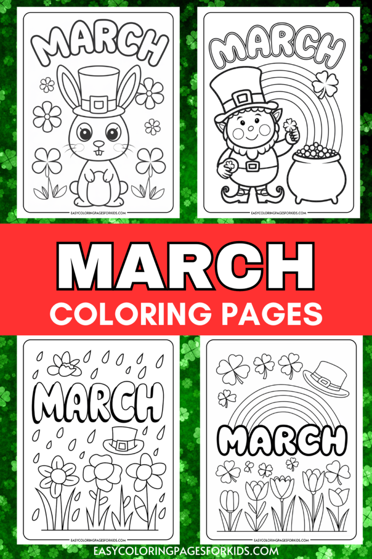 March Coloring Pages for Kids (6 Free PDF Printables) - Easy Coloring ...