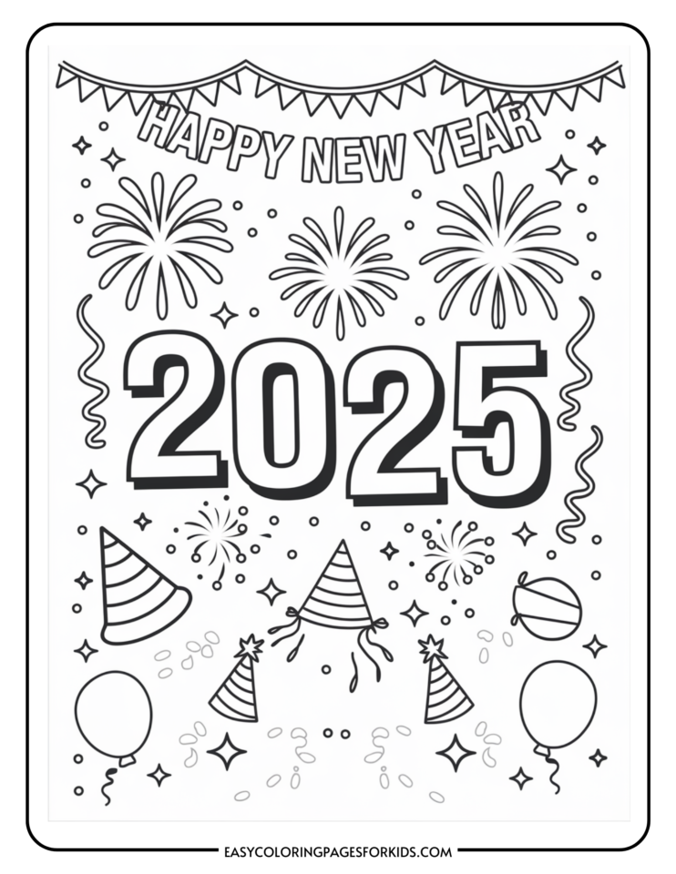 2025 Coloring Pages (4 Free Printable Pages) - Easy Coloring Pages for Kids
