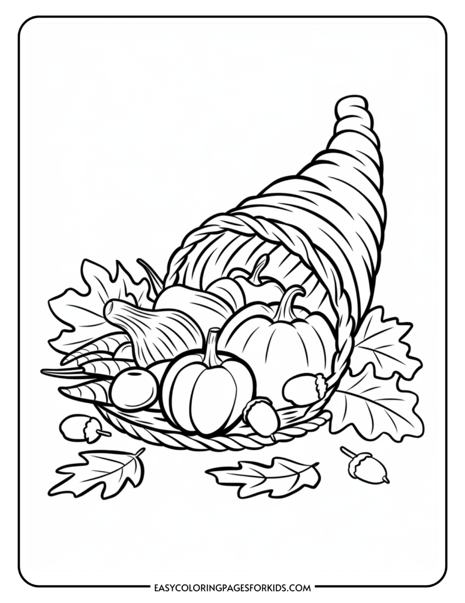 Cornucopia Coloring Pages (4 Free Printable Pages) - Easy Coloring ...