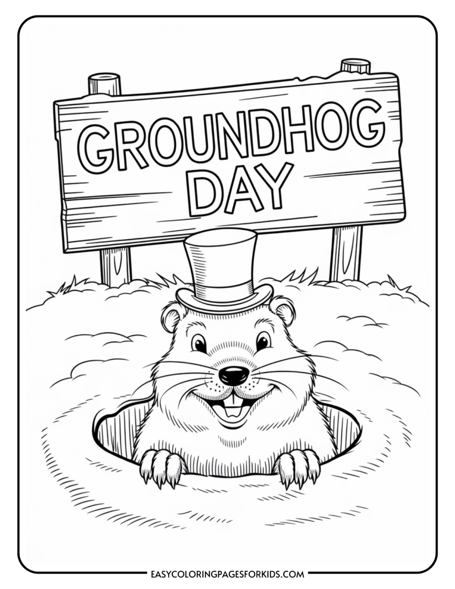 Groundhog Day Coloring Page (6 Free Printable Pages) - Easy Coloring ...