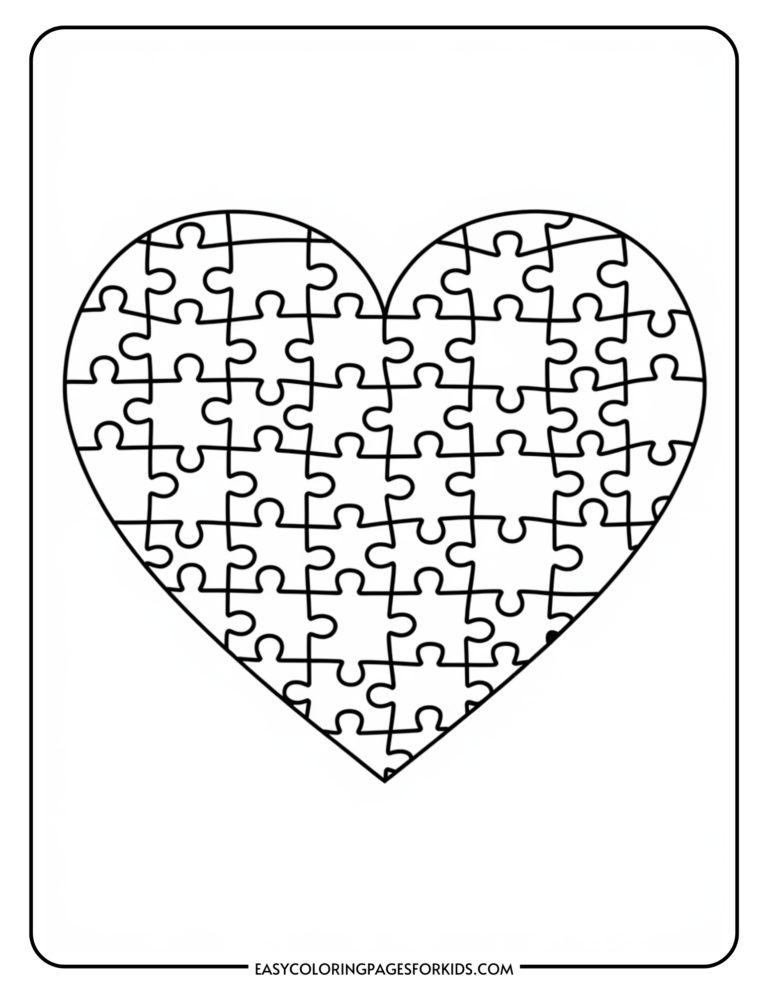 Heart Puzzle Coloring Page (7 Free Printable Pages) - Easy Coloring ...