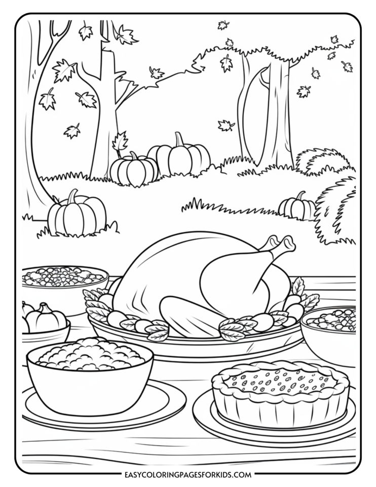 Thanksgiving Feast Coloring Pages (5 Free Printable Pages) - Easy ...