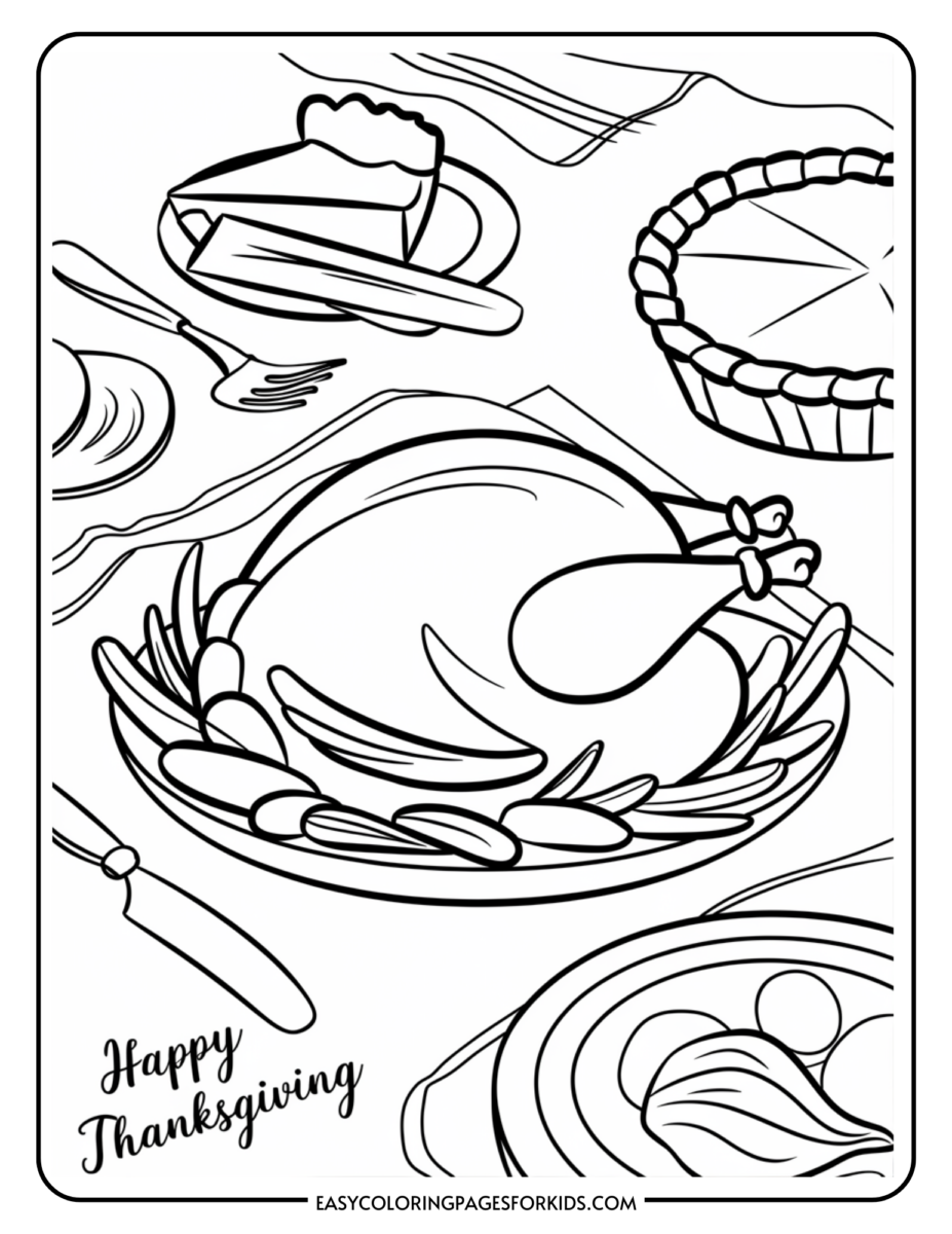 Thanksgiving Feast Coloring Pages (5 Free Printable Pages) - Easy ...