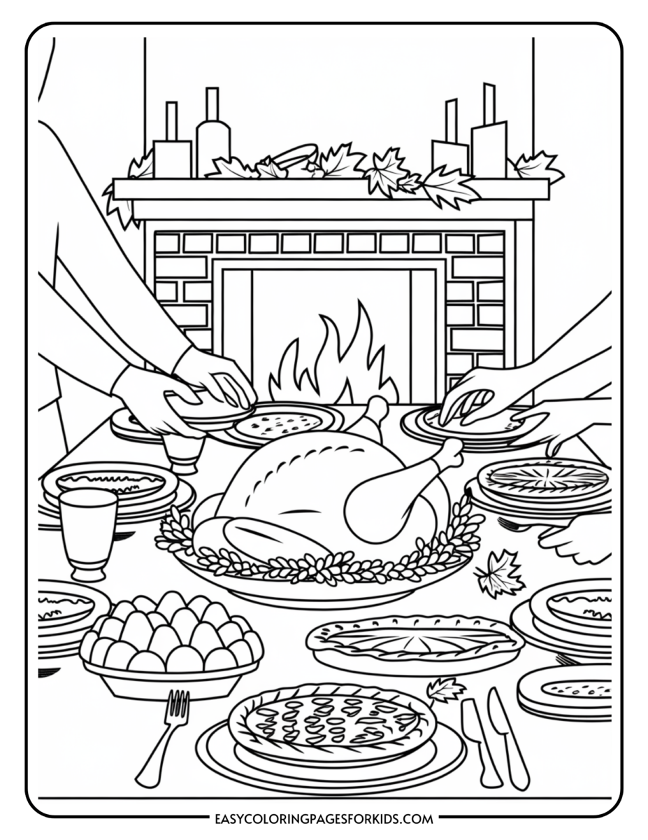 Thanksgiving Feast Coloring Pages (5 Free Printable Pages) - Easy ...