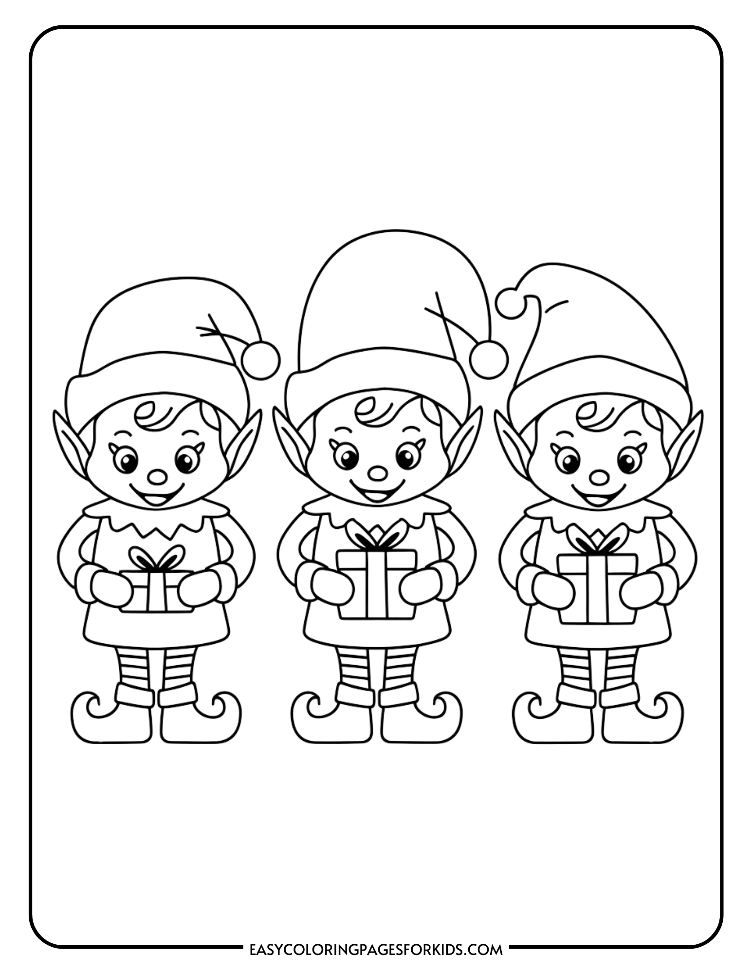 Christmas Elves Coloring Pages (7 Free Printable Pages) - Easy Coloring ...