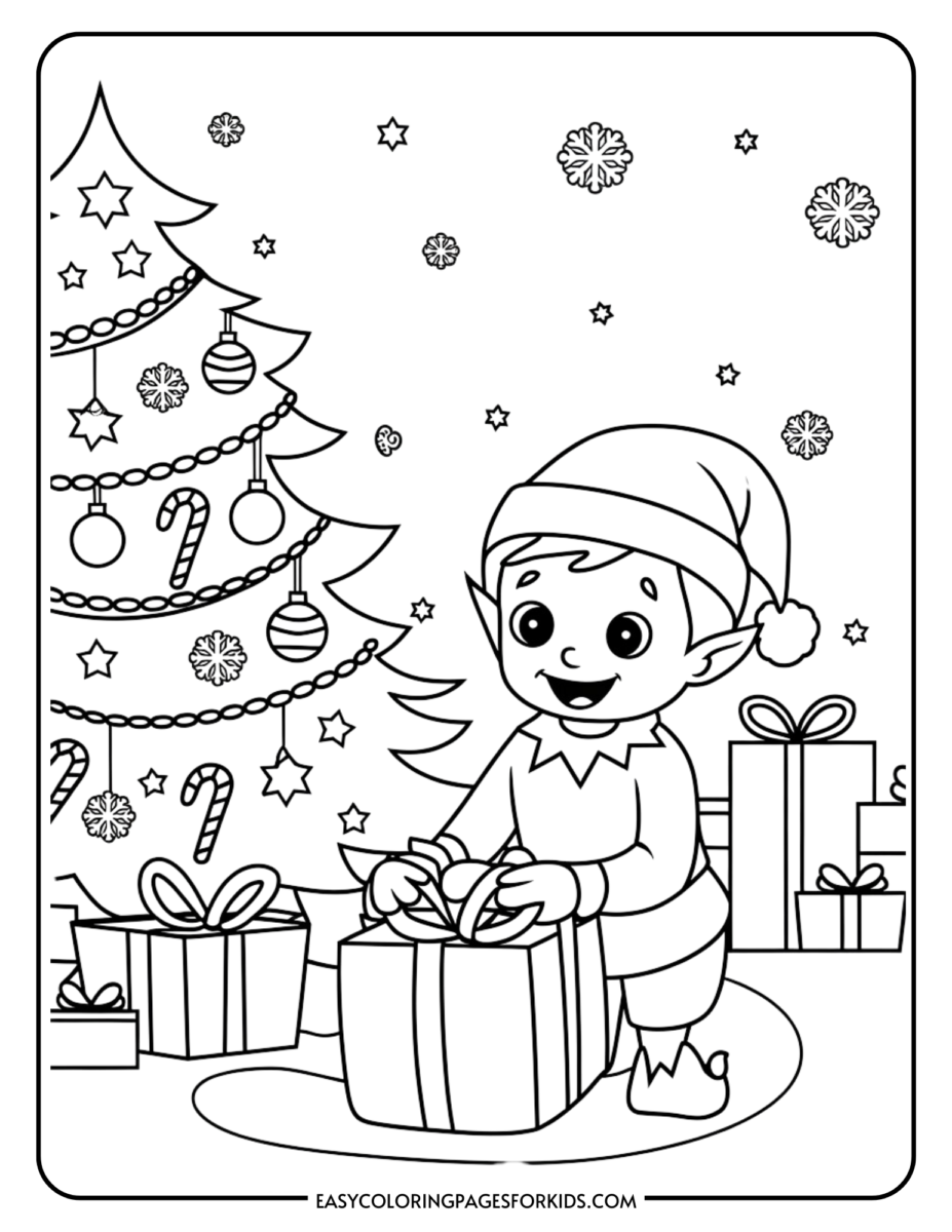 Christmas Elves Coloring Pages (7 Free Printable Pages) - Easy Coloring ...