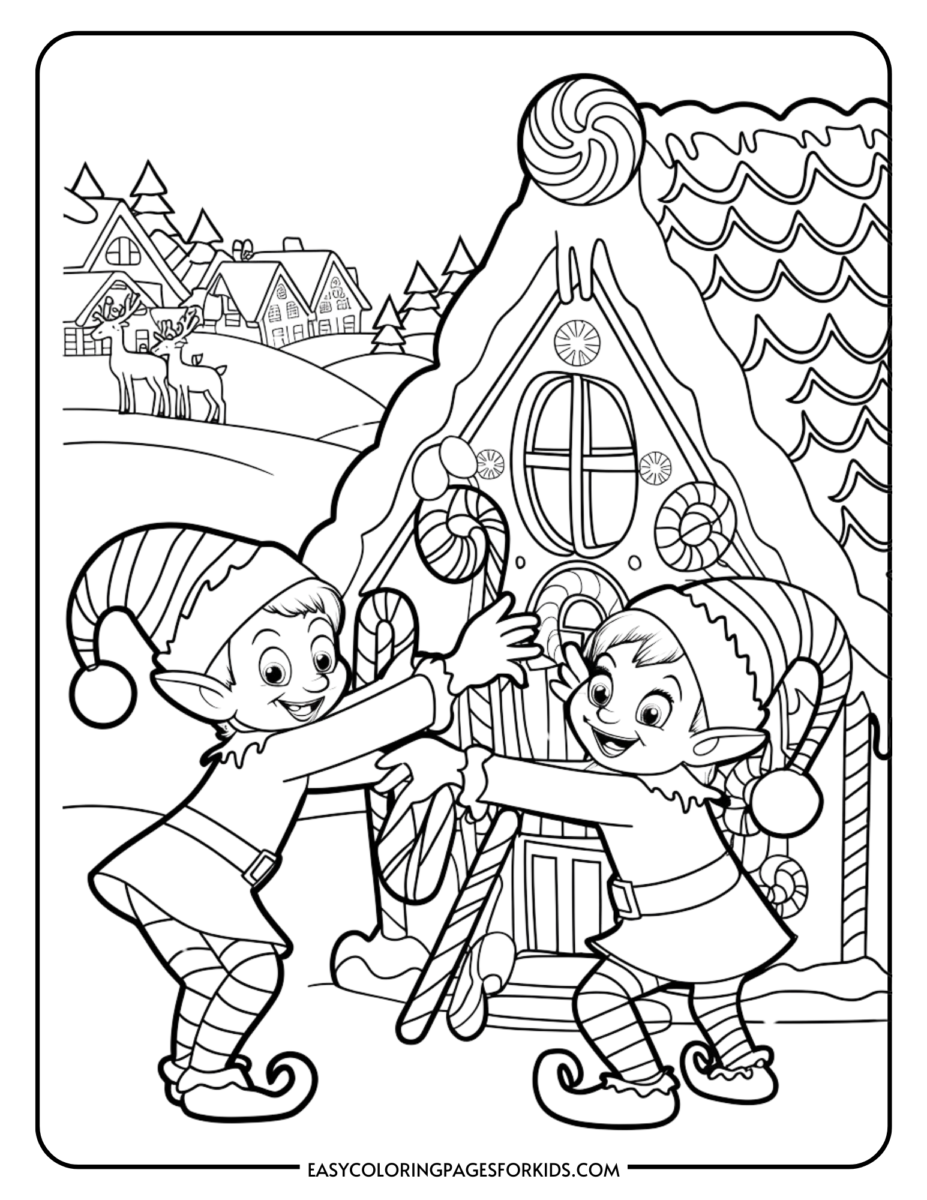 Christmas Elves Coloring Pages (7 Free Printable Pages) - Easy Coloring ...