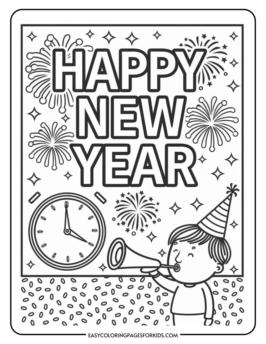 Happy New Year Coloring Pages (4 Free Printable Pages) - Easy Coloring ...