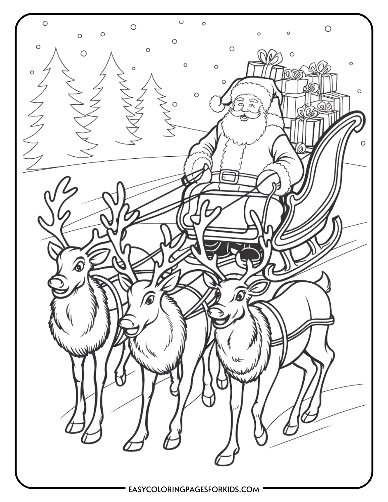 Santa Claus Sleigh Coloring Pages (4 Free Printable Pages) - Easy ...
