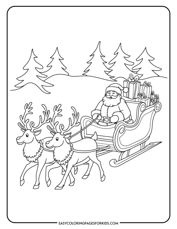 Santa Claus Sleigh Coloring Pages (4 Free Printable Pages) - Easy ...