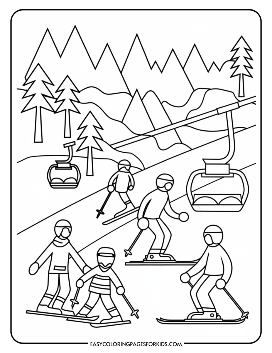 Skiing Coloring Pages (4 Free Printable Pages) - Easy Coloring Pages ...