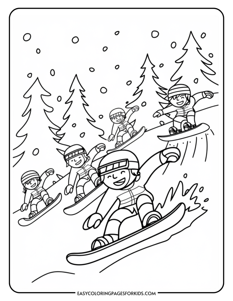 Snowboarding Coloring Pages (6 Free Printable Pages) - Easy Coloring ...
