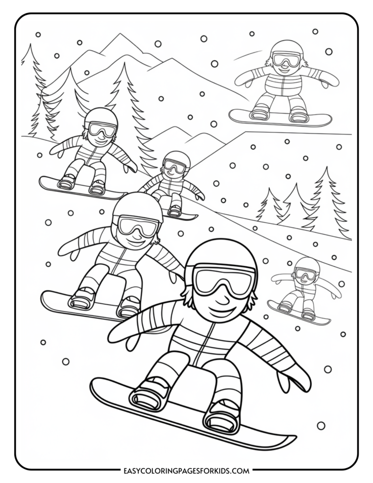 Snowboarding Coloring Pages (6 Free Printable Pages) - Easy Coloring ...