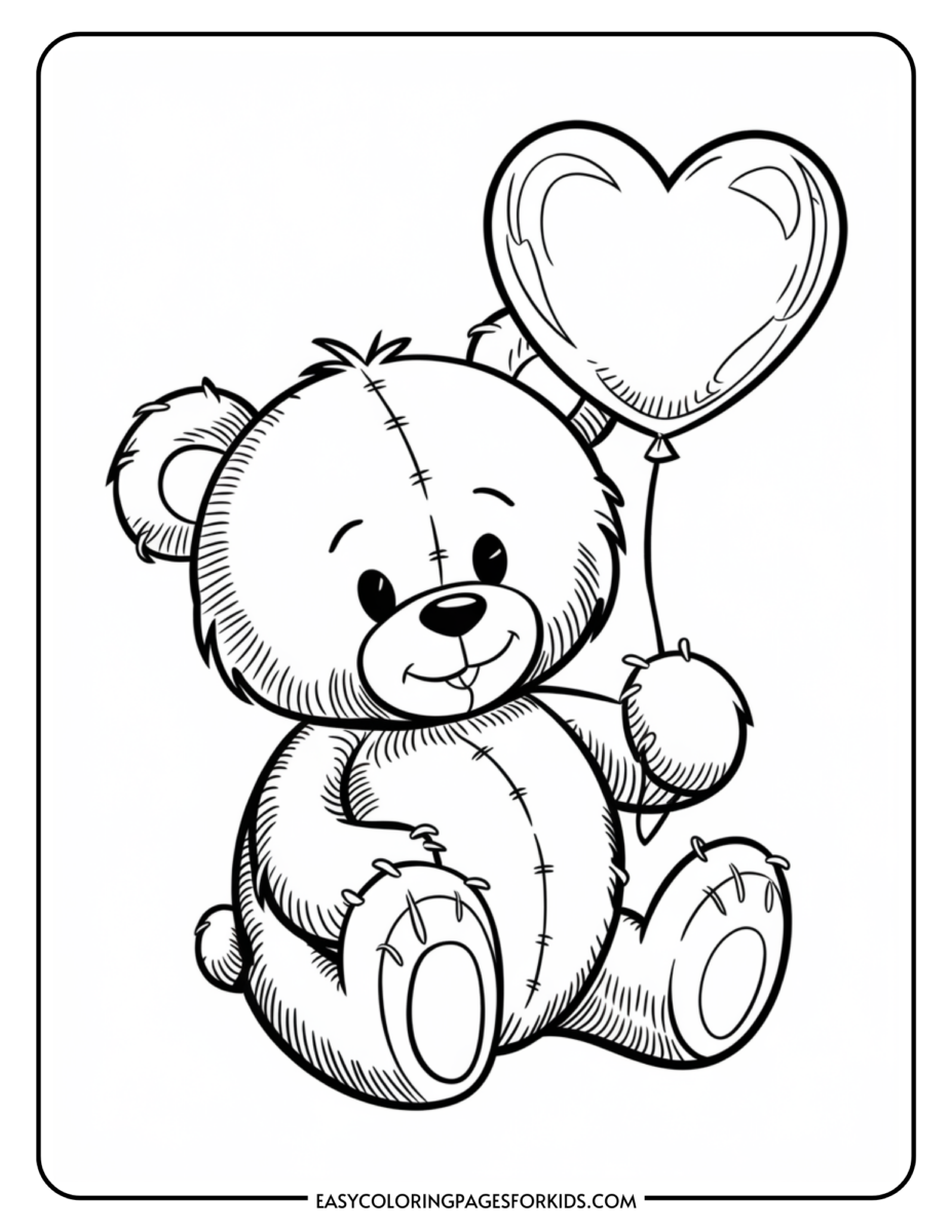 Valentine's Day Teddy Bear Coloring Page (7 Free Printable Pages ...