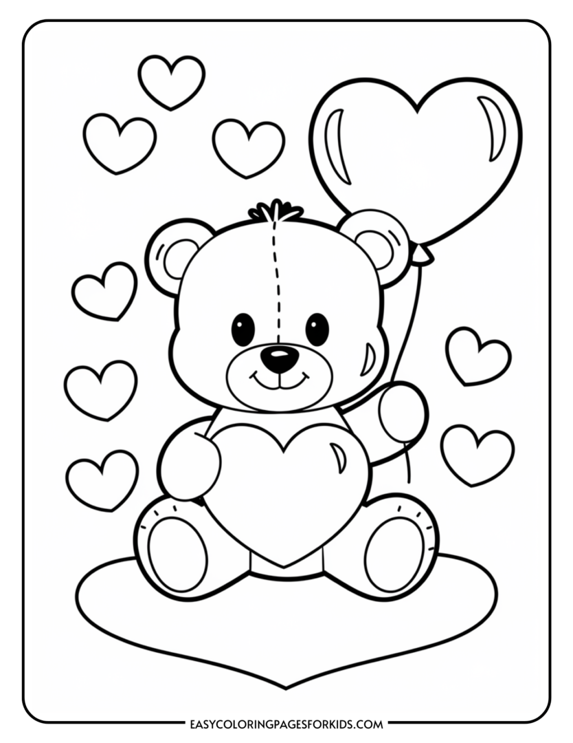 Valentine's Day Teddy Bear Coloring Page (7 Free Printable Pages ...