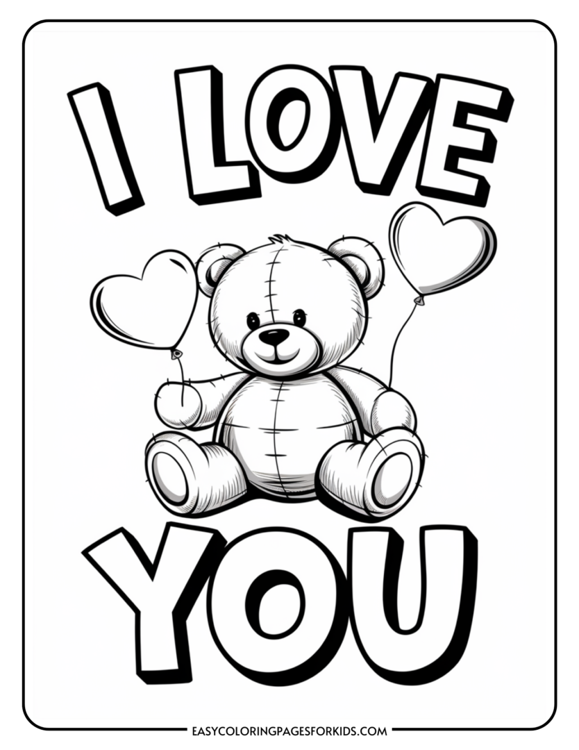 Valentine's Day Teddy Bear Coloring Page (7 Free Printable Pages ...