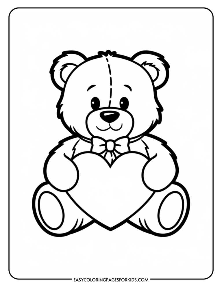 Valentine's Day Teddy Bear Coloring Page (7 Free Printable Pages ...