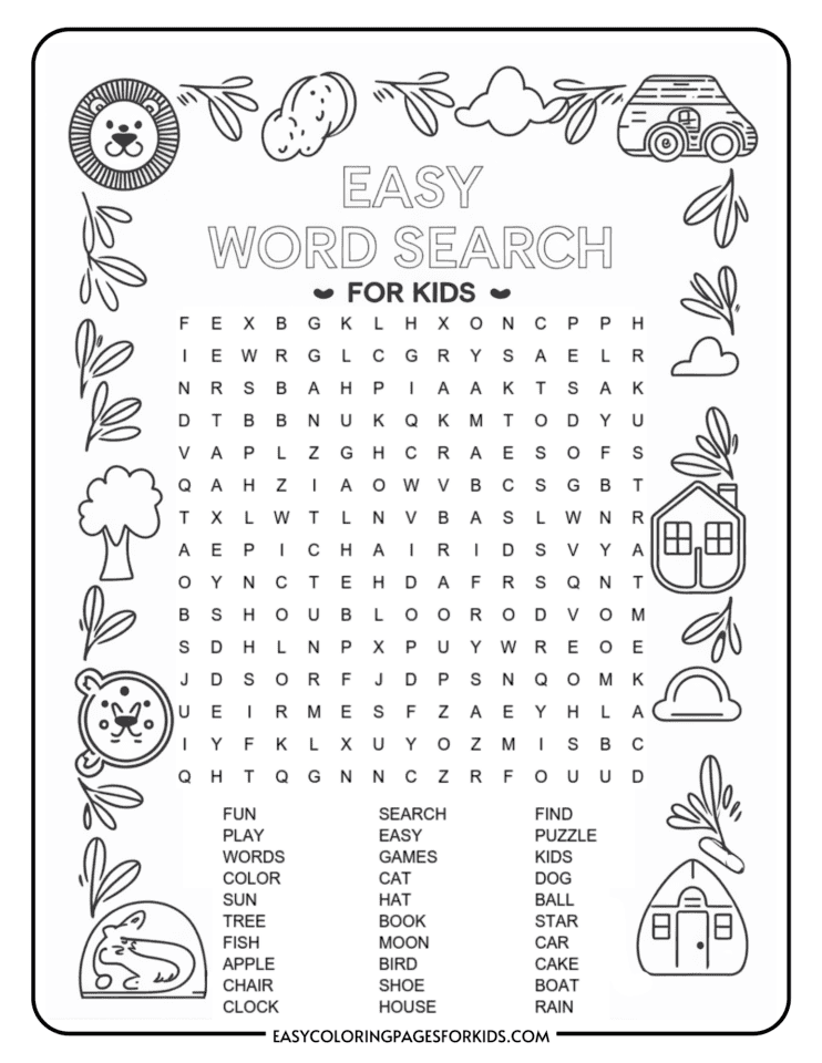 Kindergarten Easy Word Search for Kids (2 Free PDF Pages) - Easy ...