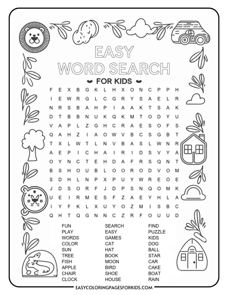 Kindergarten Easy Word Search for Kids (2 Free PDF Pages) - Easy ...