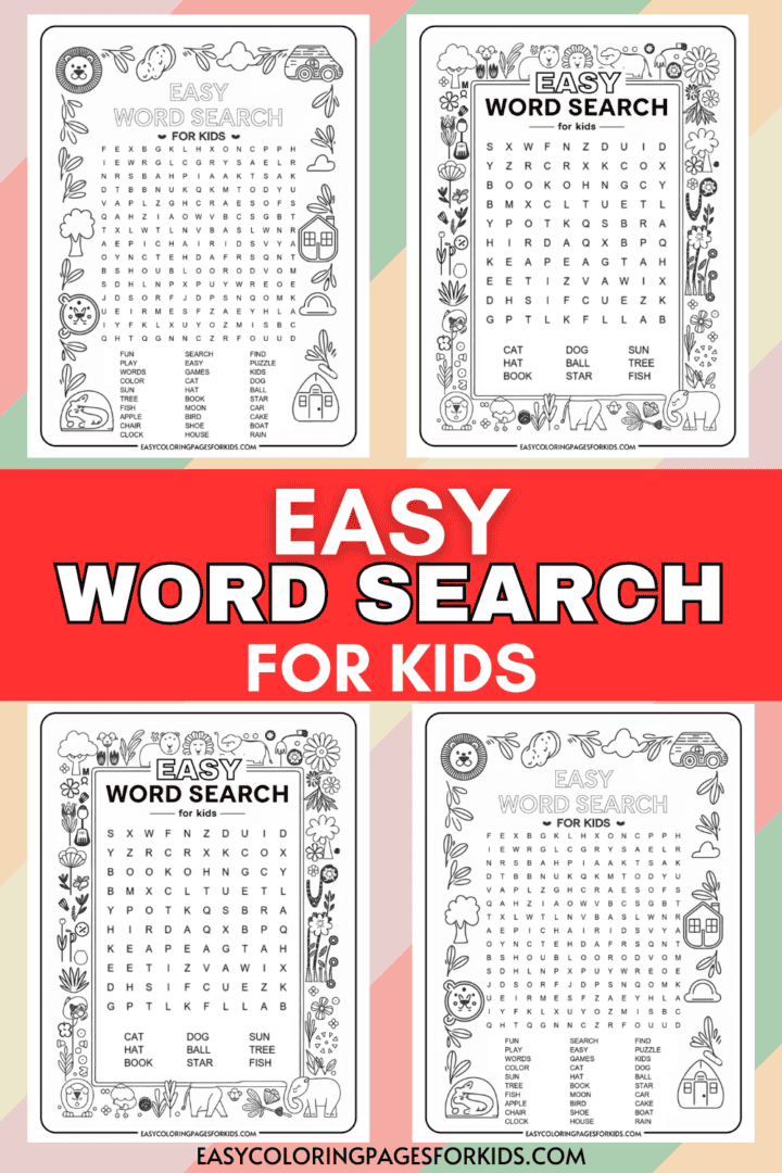Kindergarten Easy Word Search for Kids (2 Free PDF Pages) - Easy ...