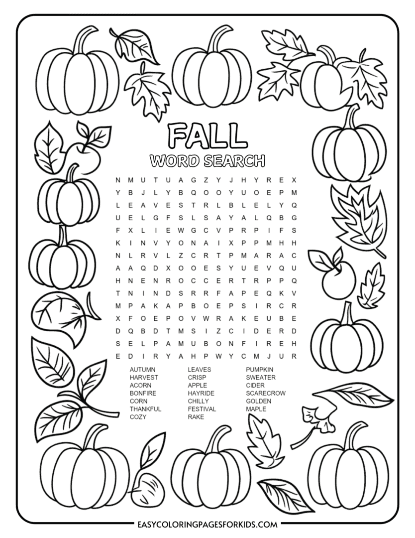 Free Printable Fall Word Search (2 Free PDF Pages) - Easy Coloring ...