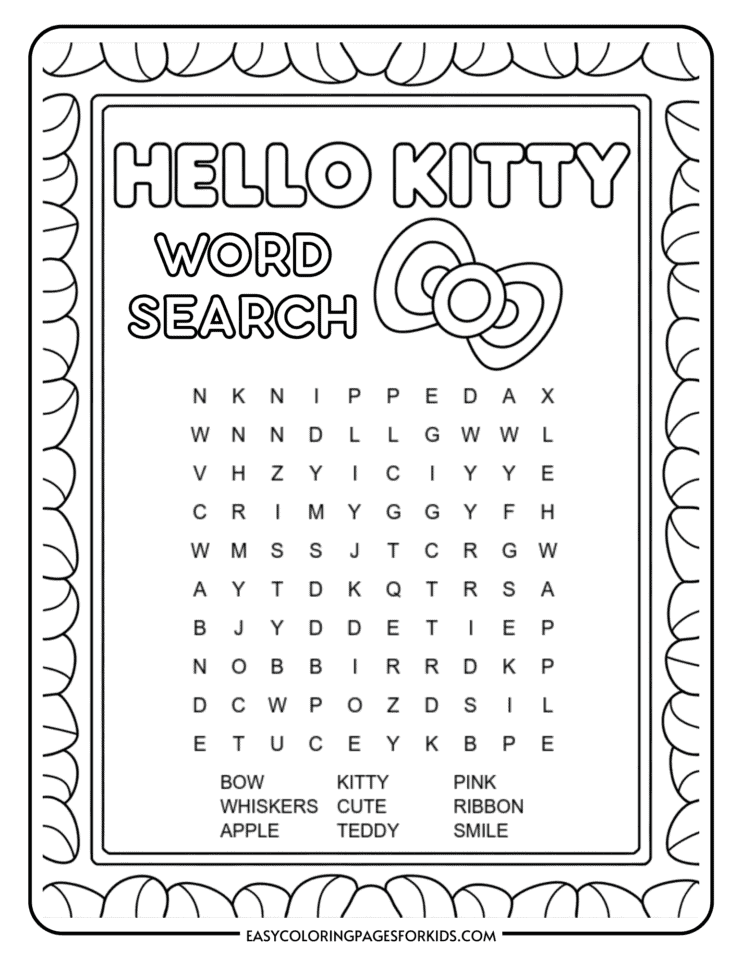 Free Printable Hello Kitty Word Search (2 Free PDF Pages) - Easy ...