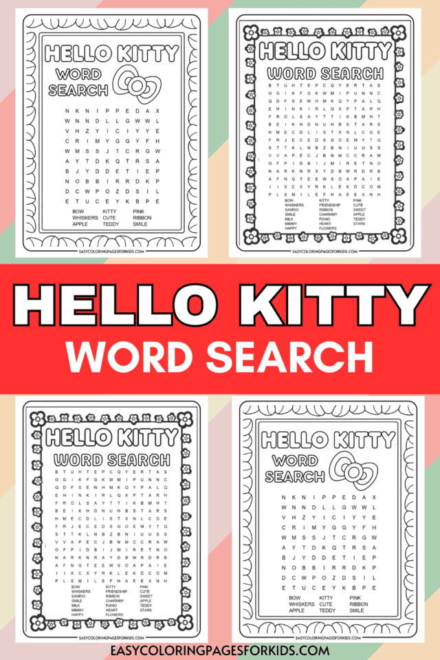 Free Printable Hello Kitty Word Search (2 Free PDF Pages) - Easy ...