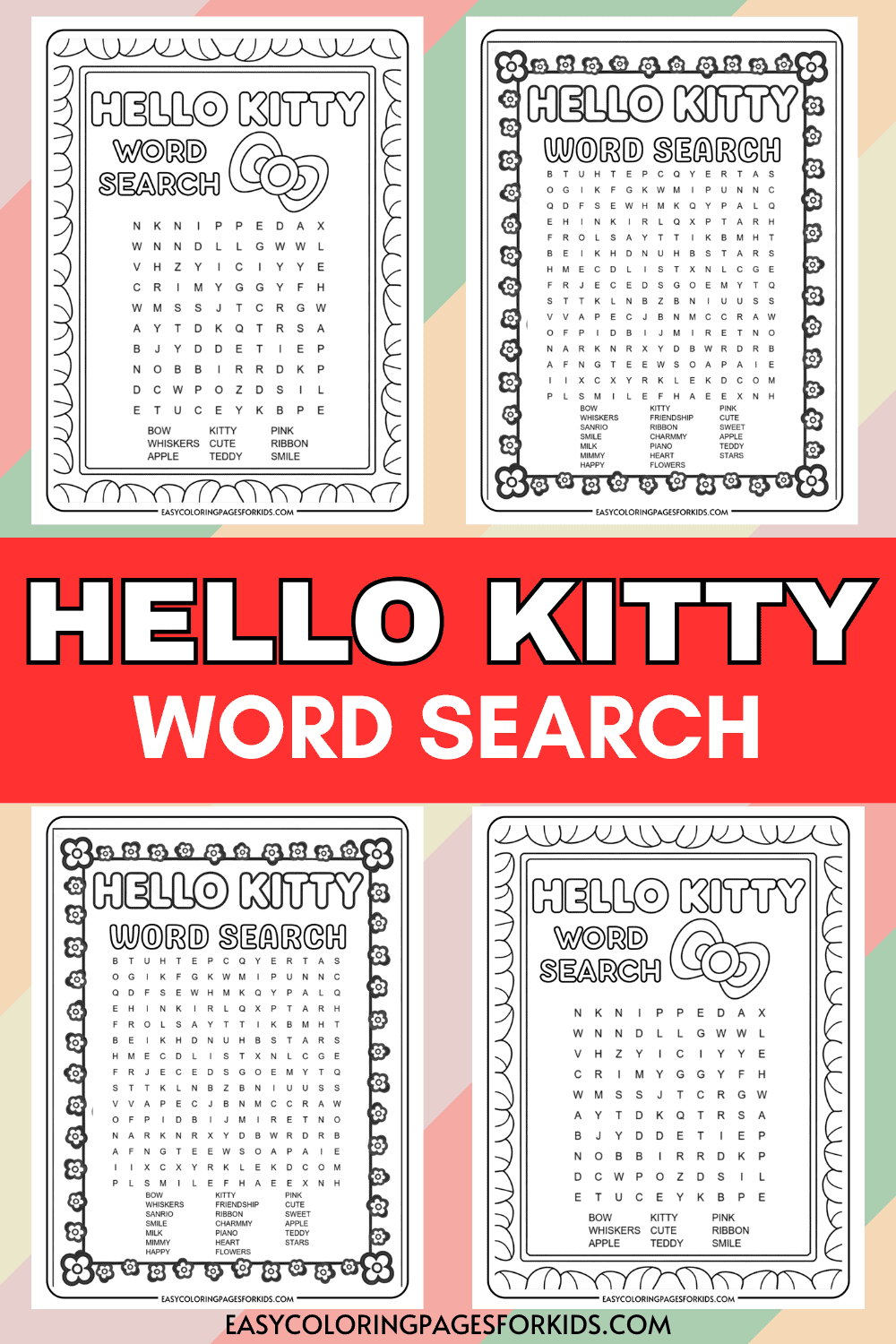 Free Printable Hello Kitty Word Search (2 Free PDF Pages) - Easy ...