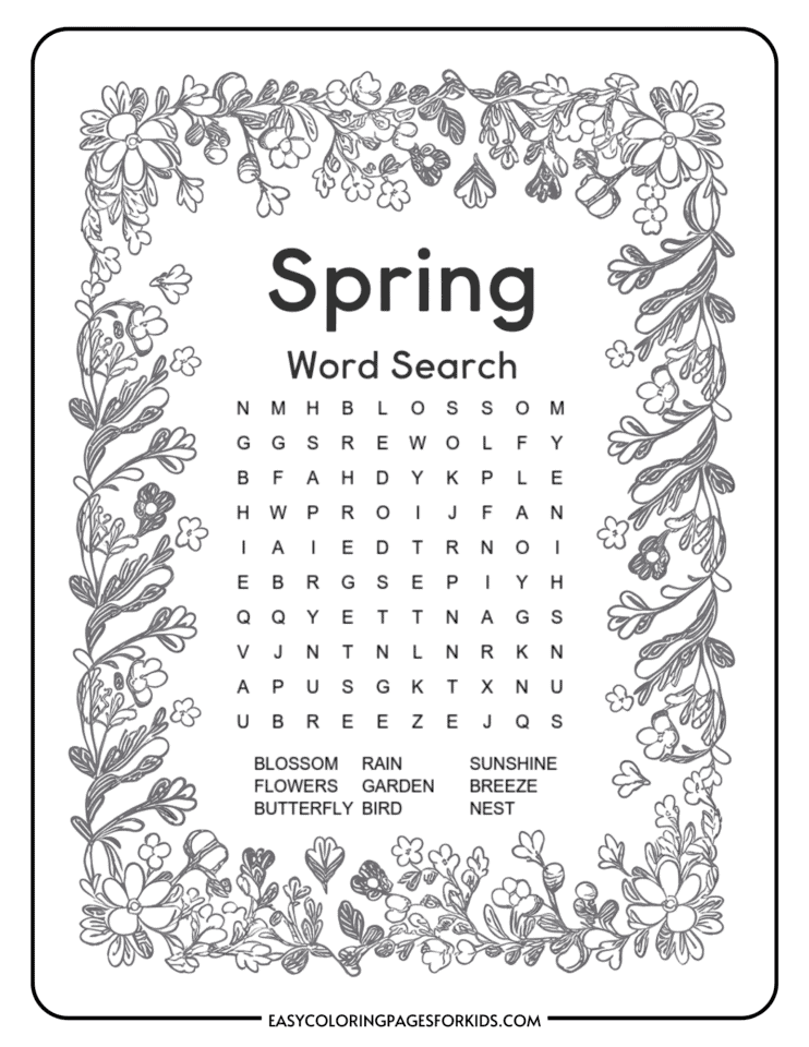 Free Printable Spring Word Search (2 Free PDF Pages) - Easy Coloring ...