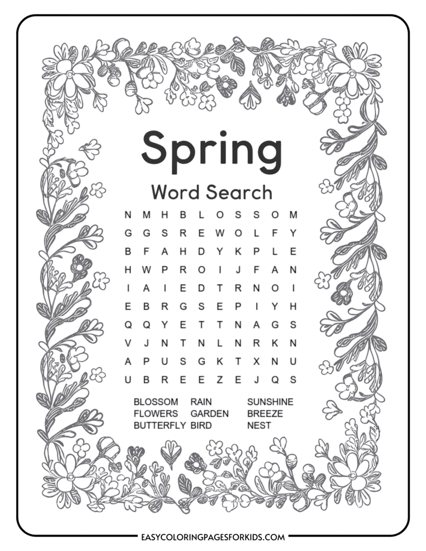 Free Printable Spring Word Search (2 Free PDF Pages) - Easy Coloring ...