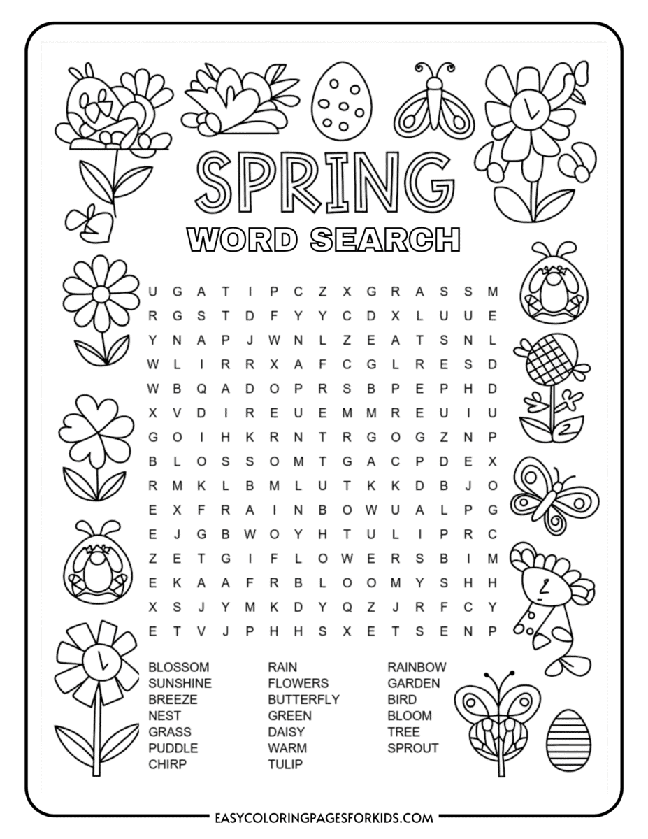 Free Printable Spring Word Search (2 Free PDF Pages) - Easy Coloring ...
