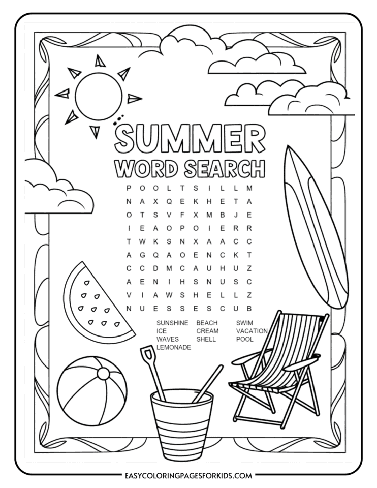 Printable Summer Word Search (2 Free PDF Pages) - Easy Coloring Pages ...
