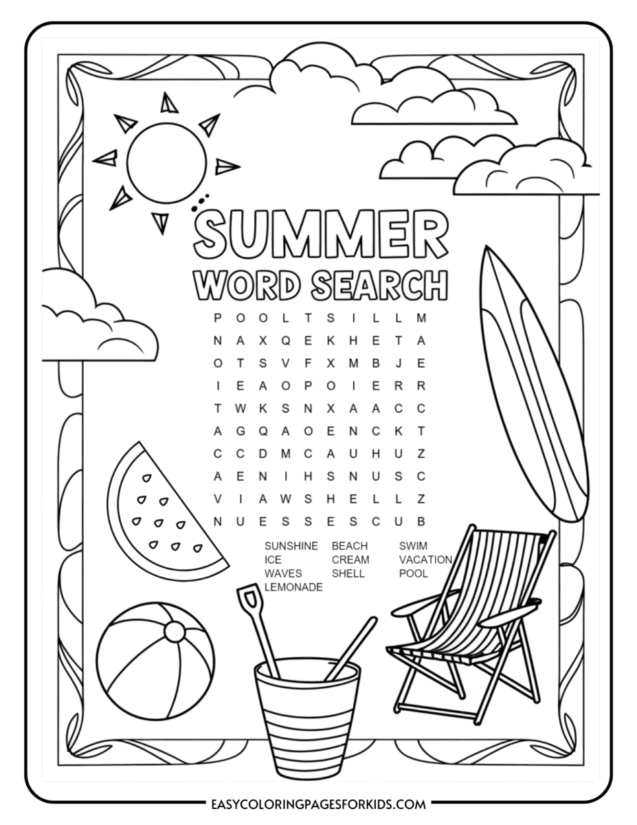 Printable Summer Word Search (2 Free PDF Pages) - Easy Coloring Pages ...