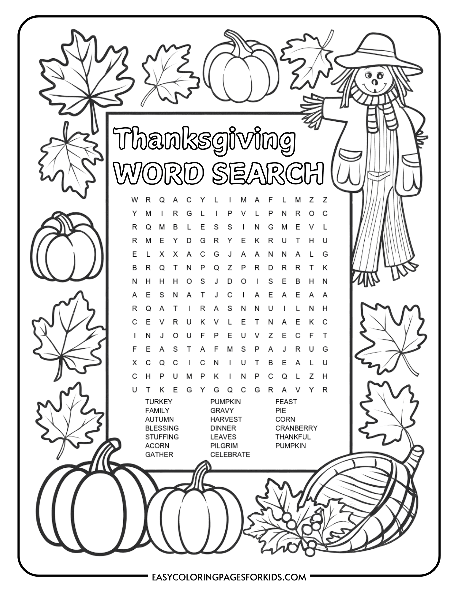 Free Printable Thanksgiving Word Search (2 Free PDF Pages) - Easy ...