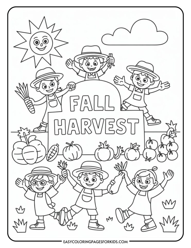 Fall Harvest Coloring Pages for Autumn Fun (6 Printable Pages) - Easy ...