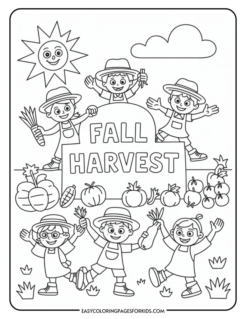 Fall Harvest Coloring Pages for Autumn Fun (6 Printable Pages) - Easy ...