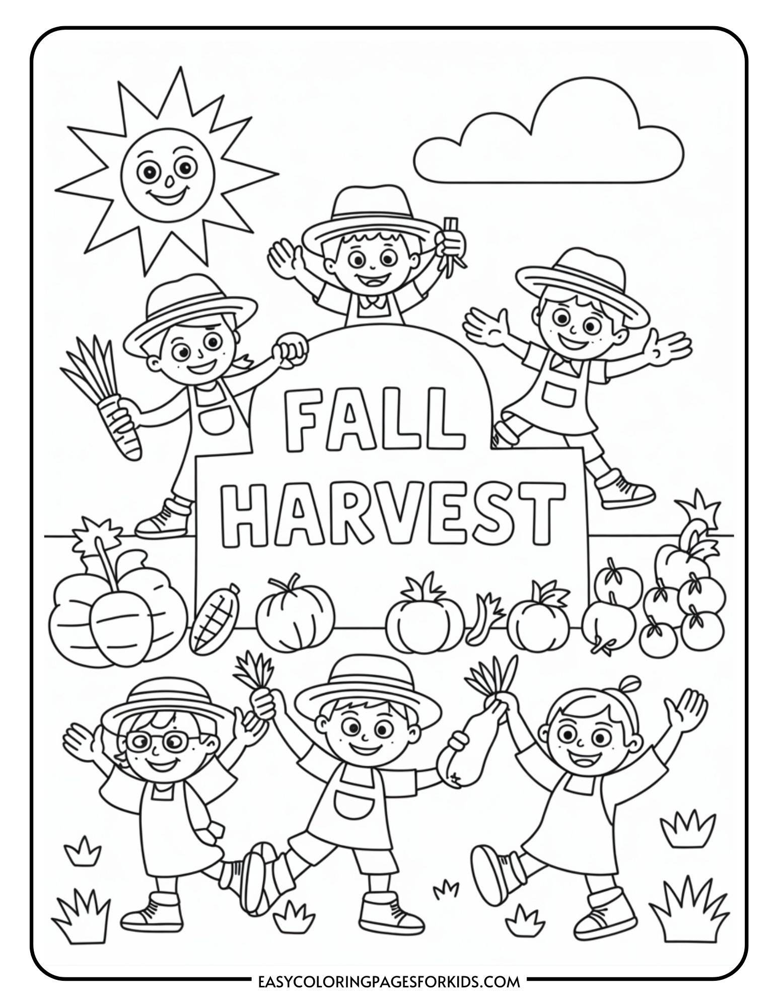 Fall Harvest Coloring Pages for Autumn Fun (6 Printable Pages) - Easy ...