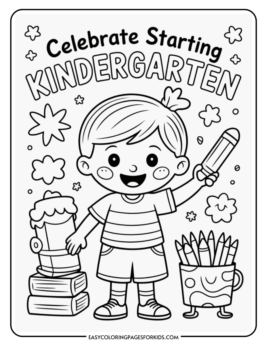 First Day of Kindergarten Coloring Page (5 Free PDF Pages) - Easy ...