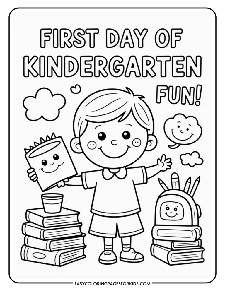 First Day of Kindergarten Coloring Page (5 Free PDF Pages) - Easy ...